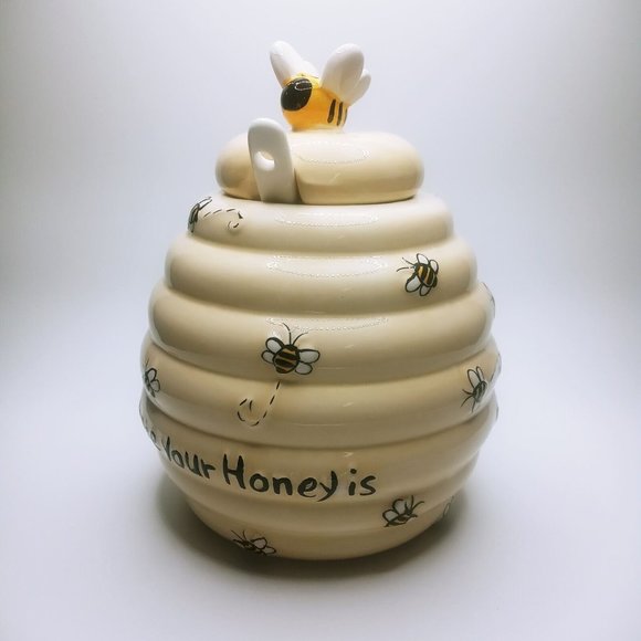 GANZ | Dining | Ceramic Honey Pot Bee Hive Honey Jar With Spoon | Poshmark